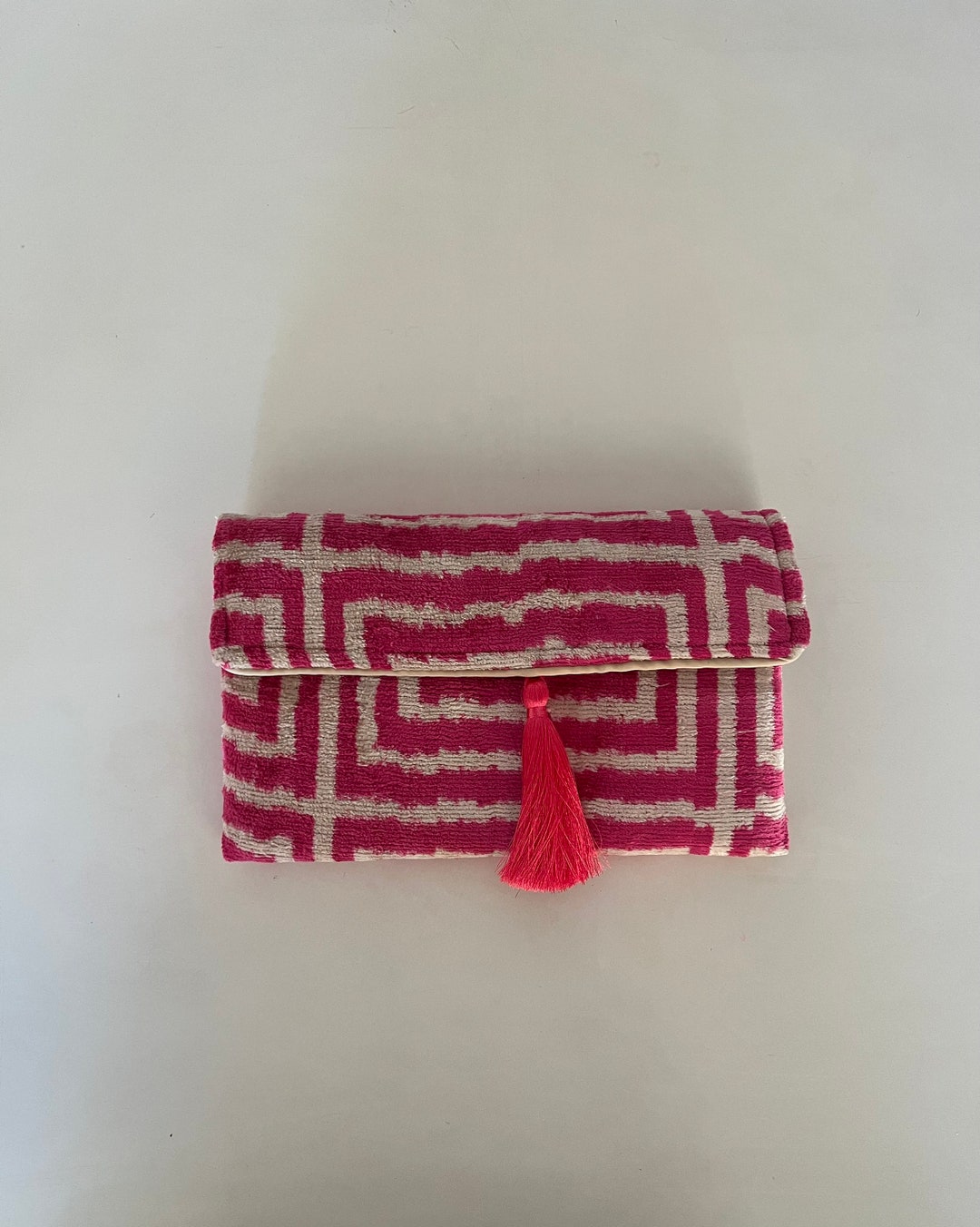 Pink Designer Ikat Clutch - Greek Keys Silk Ikat Clutch With Strap ...