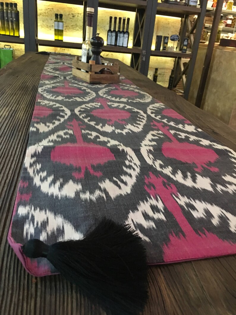 Silk Uzbek Ikat Table Decor Table Runner With Black Tassel - Etsy