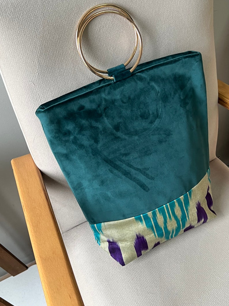 Circular Ring Iron Handles Ikat Designer Tote Bag Turquoise - Etsy