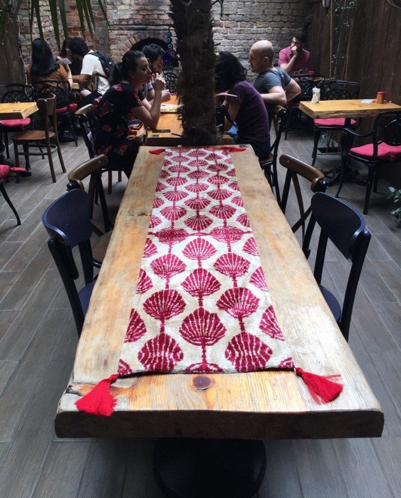 Red Velvet Ikat Table Linen Floral Ikat Silk Table Runner - Etsy