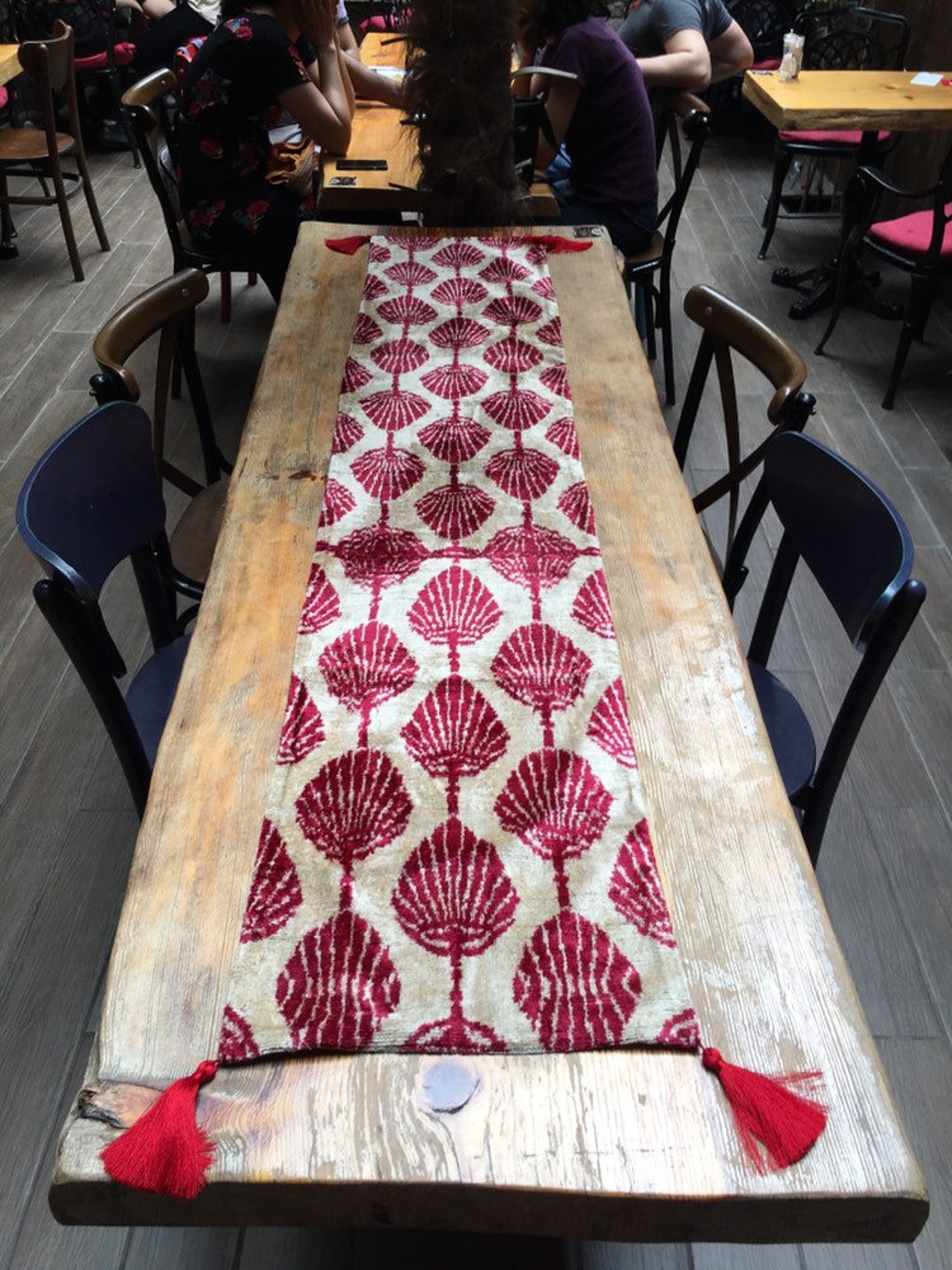 Red Velvet Ikat Table Linen Floral Ikat Silk Table Runner - Etsy