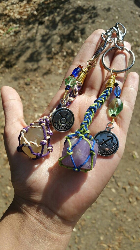 Zodiac Stone Keychains on Hemp Chord | Etsy