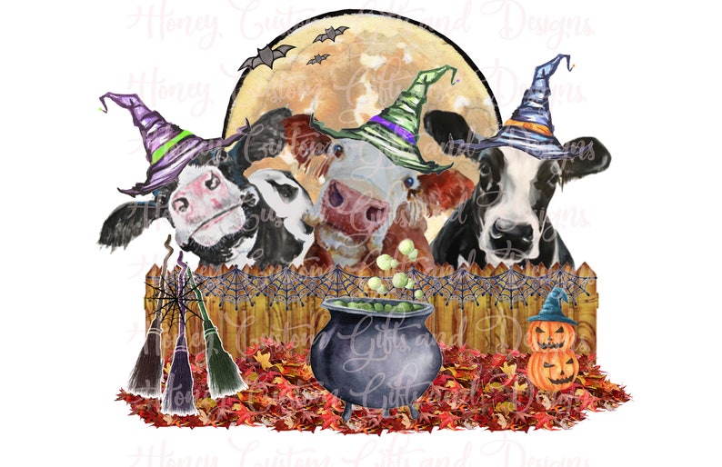 Halloween Farm Cows Witches Spooky Super Cute PNG File Transfer Please ...