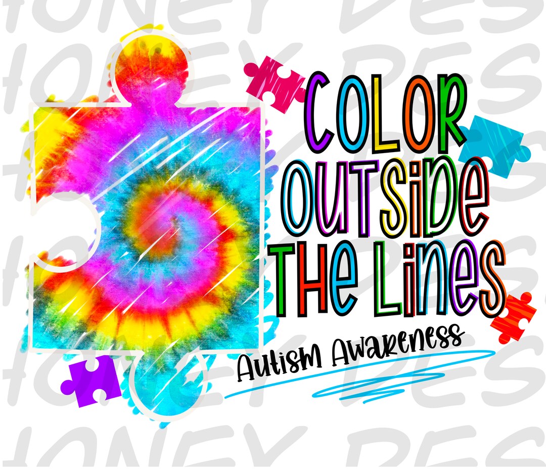 Color Outside the Lines Autism Awareness Black Outline and White Puzzle ...