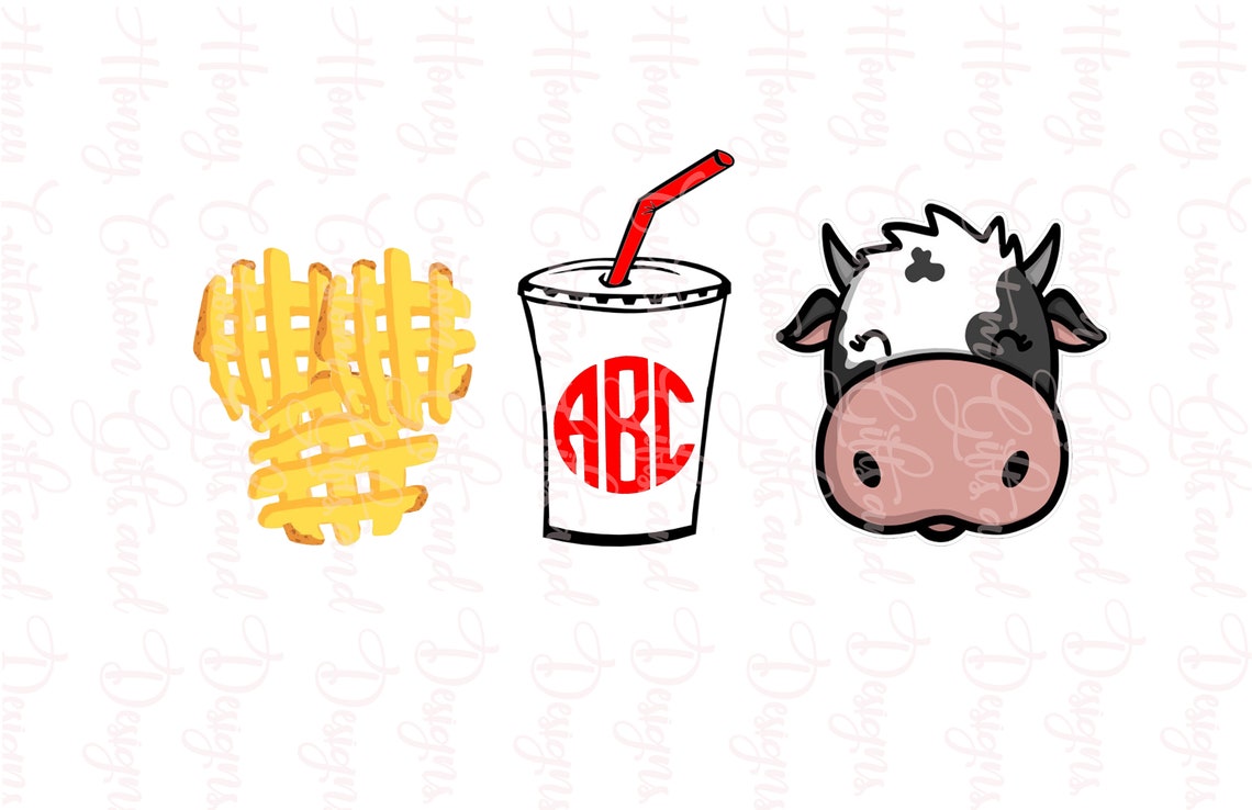 Fries Drink and Cow Monogram PNG File - Etsy