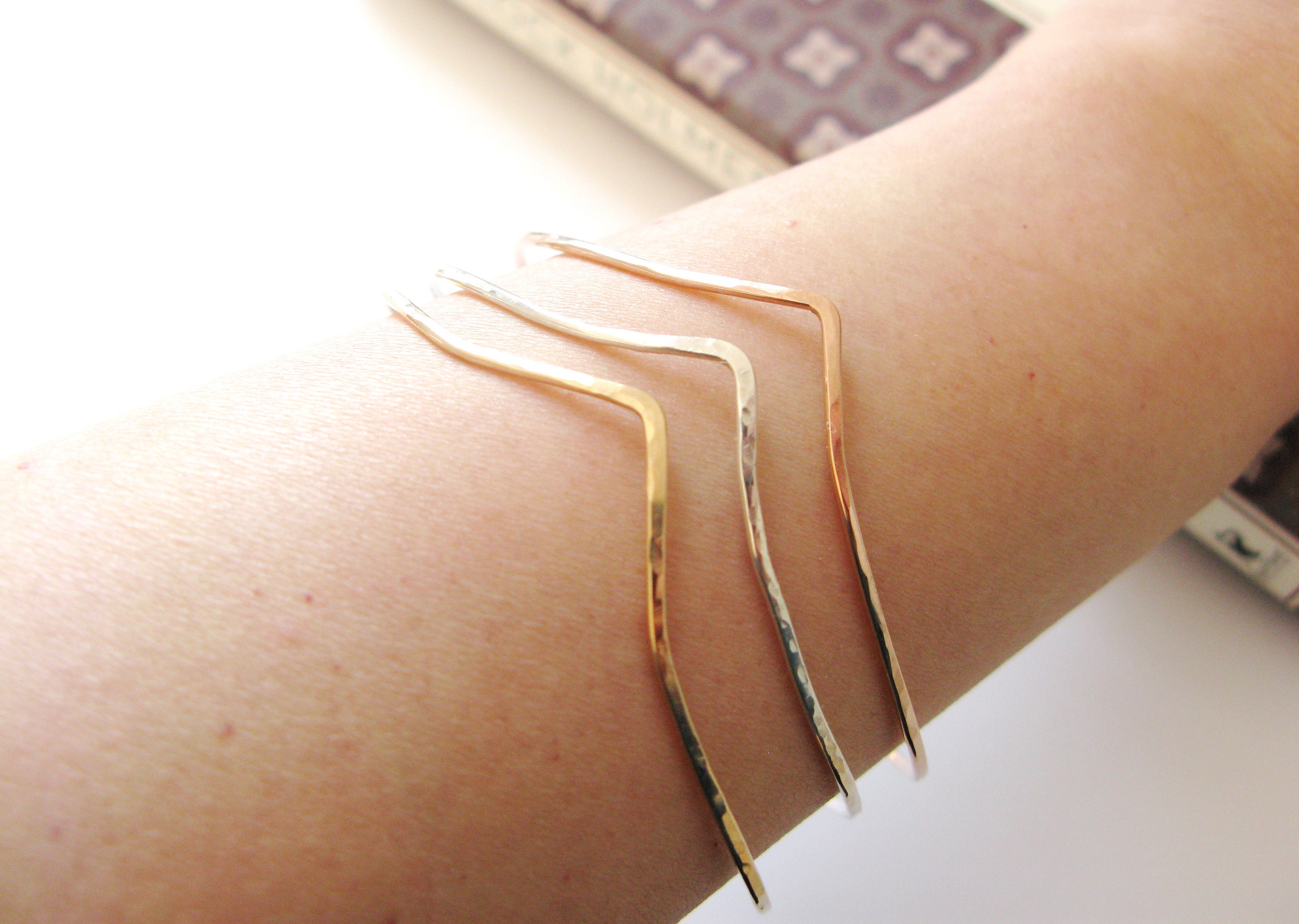 Thin Chevron Gold Filled Cuff-dainty Thin Hammered Gold | Etsy