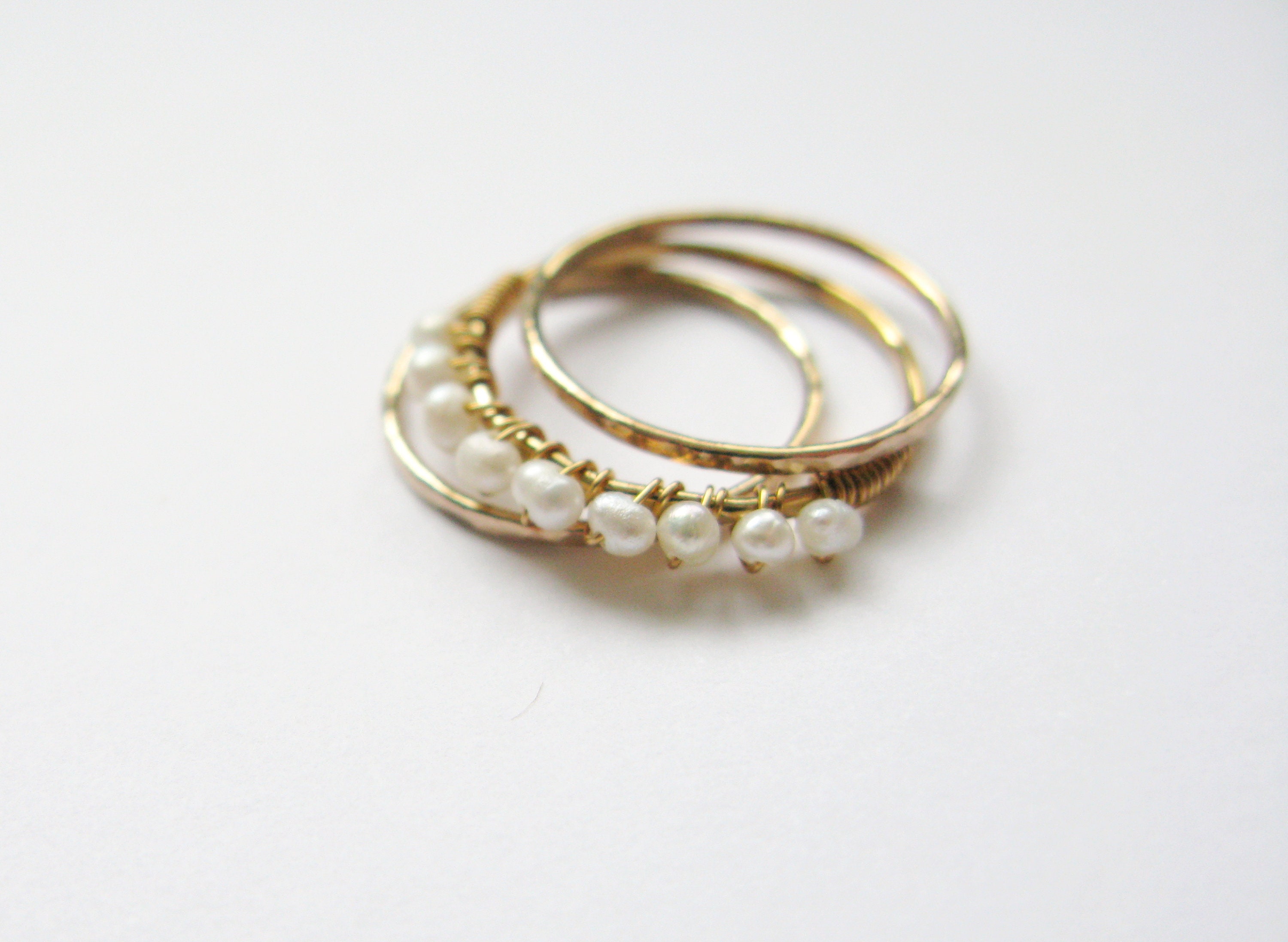 Gold Seed Pearl Ring Set of 3-tiny Pearl Band-dainty Pearl | Etsy