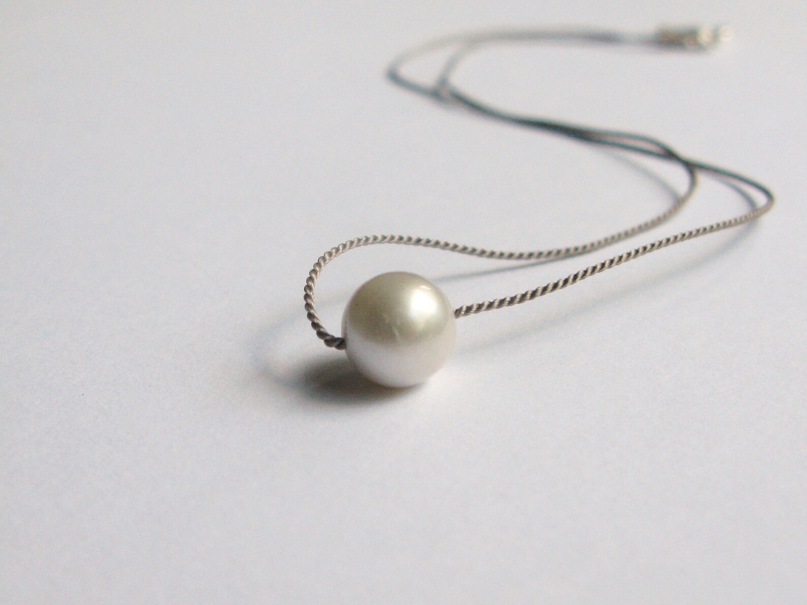 Simple Pearl and Silk Thread Necklace-minimalist Silver Pearl - Etsy