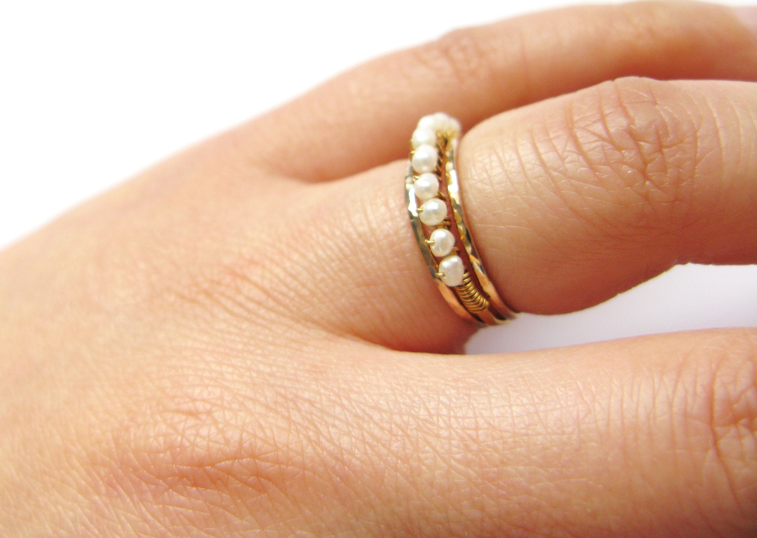 Gold Seed Pearl Ring Set of 3-tiny Pearl Band-dainty Pearl | Etsy
