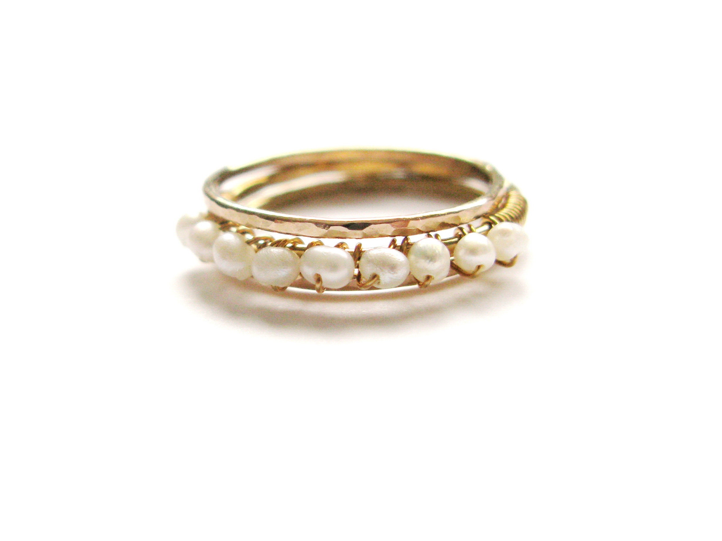 Gold Seed Pearl Ring Set of 3-tiny Pearl Band-dainty Pearl | Etsy