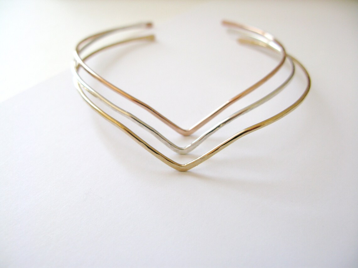 Thin Chevron Gold Filled Cuff-dainty Thin Hammered Gold | Etsy