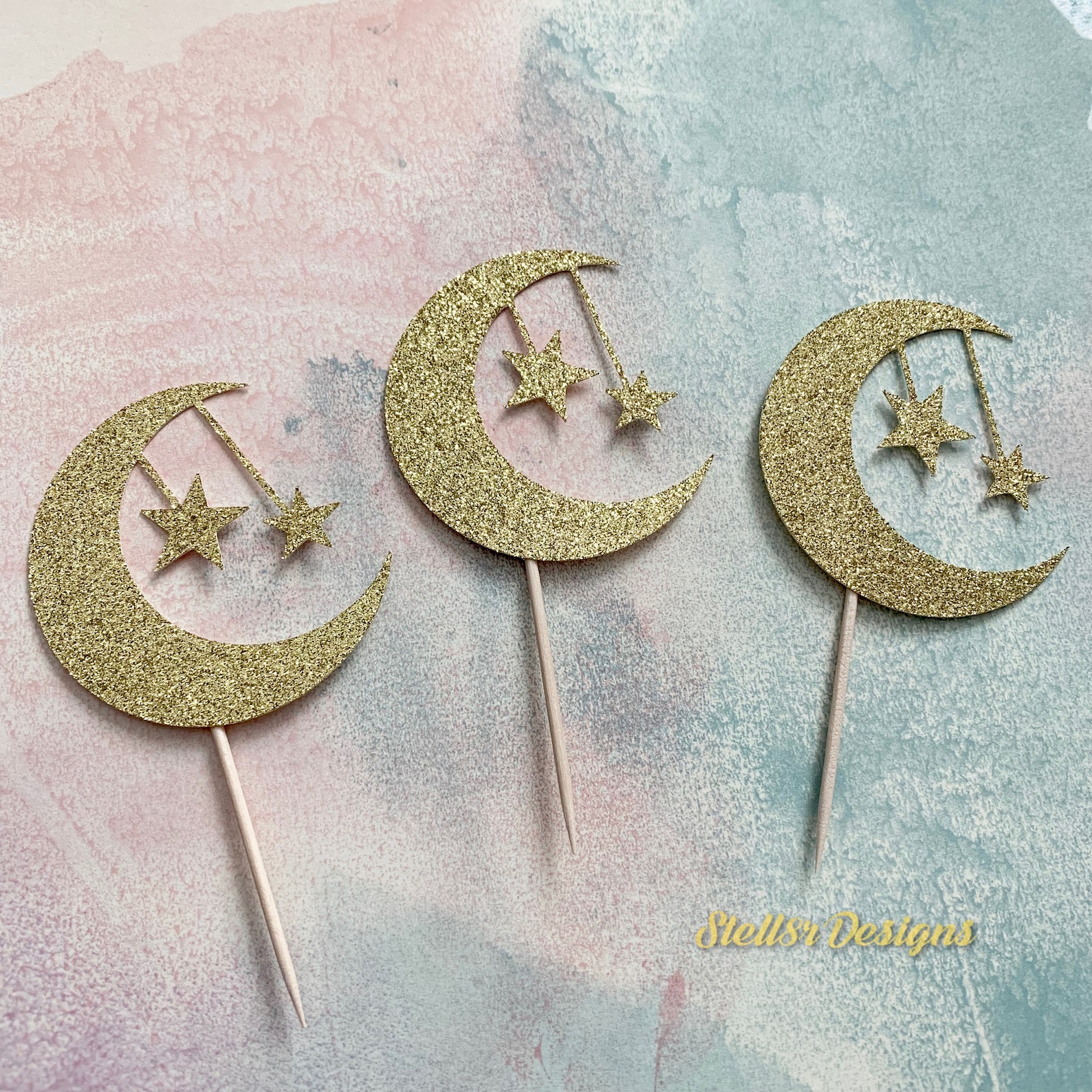 Moon Stars CUPCAKE Toppers Dessert Toppers Gold Glitter - Etsy