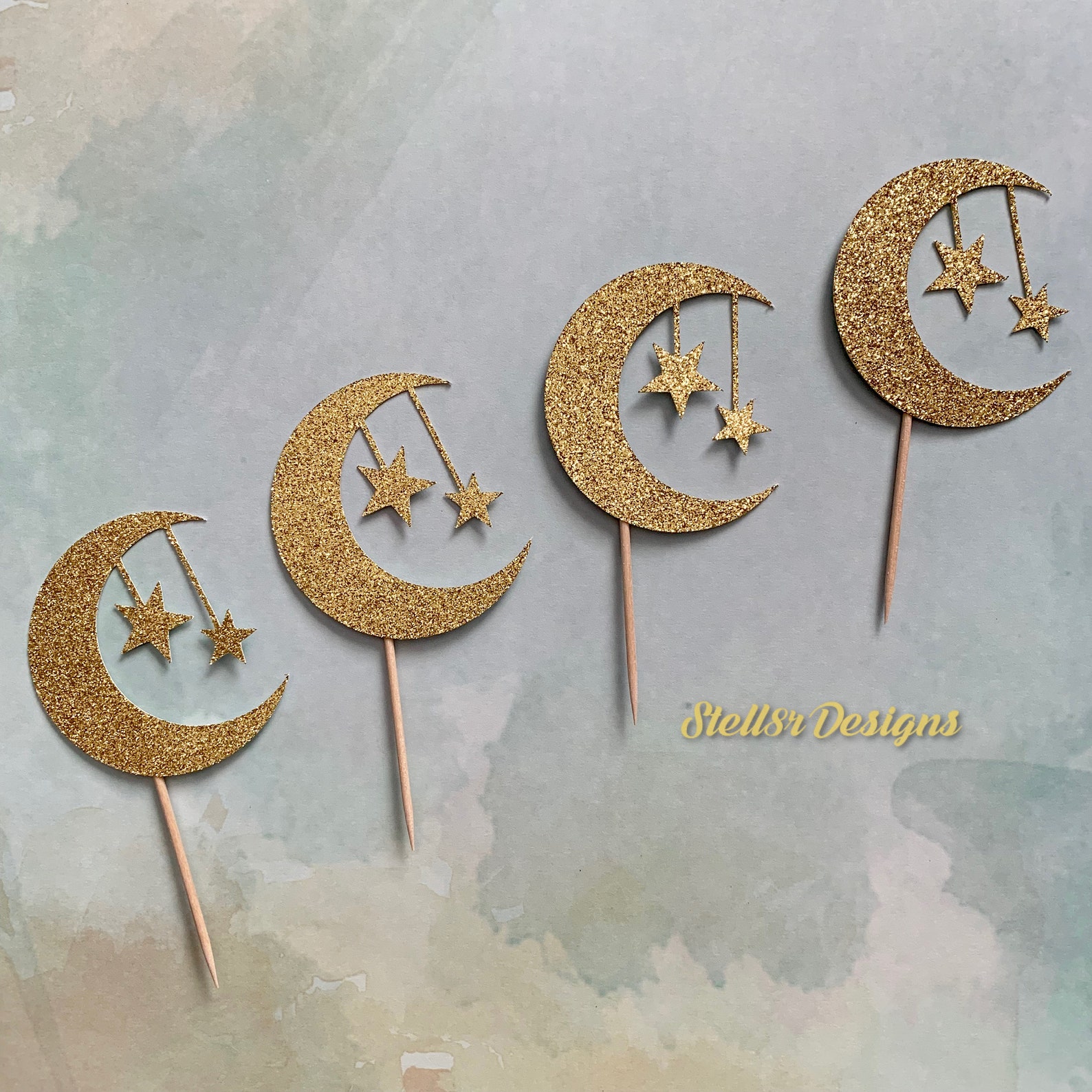 Moon Stars CUPCAKE Toppers Dessert Toppers Gold Glitter - Etsy