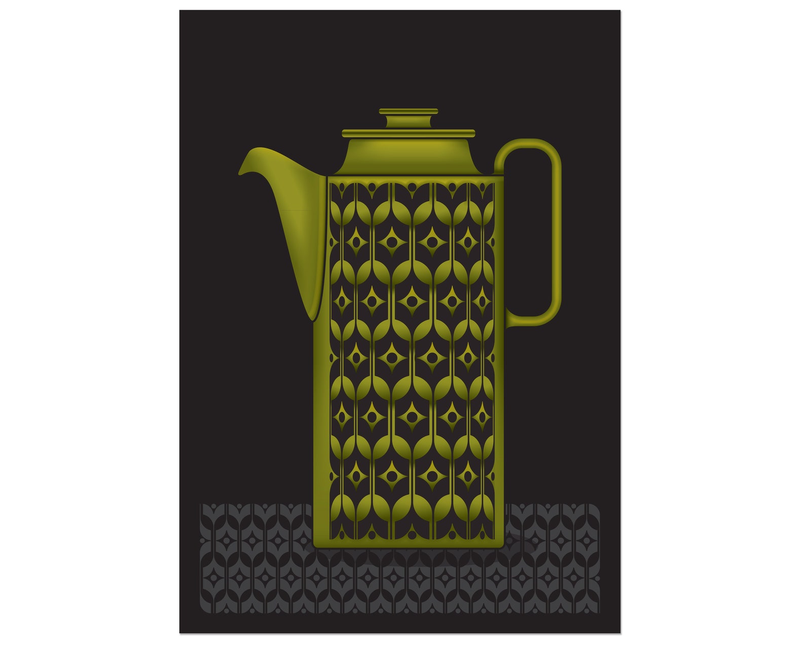 Green Hornsea Heirloom Coffee Pot Print, Mid-century Modern A4 Art ...