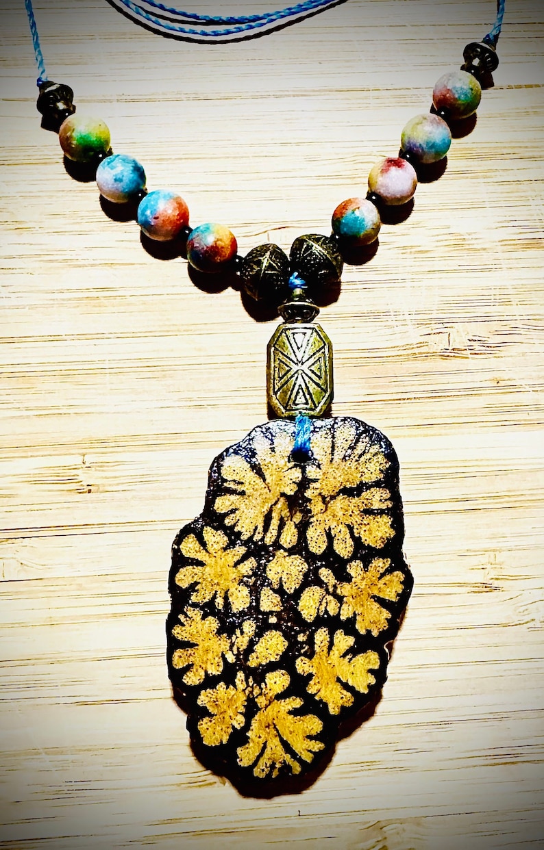 Shipibo Sacred Plant Ritual Necklace Talisman | With Rainbow Jade Stone ...