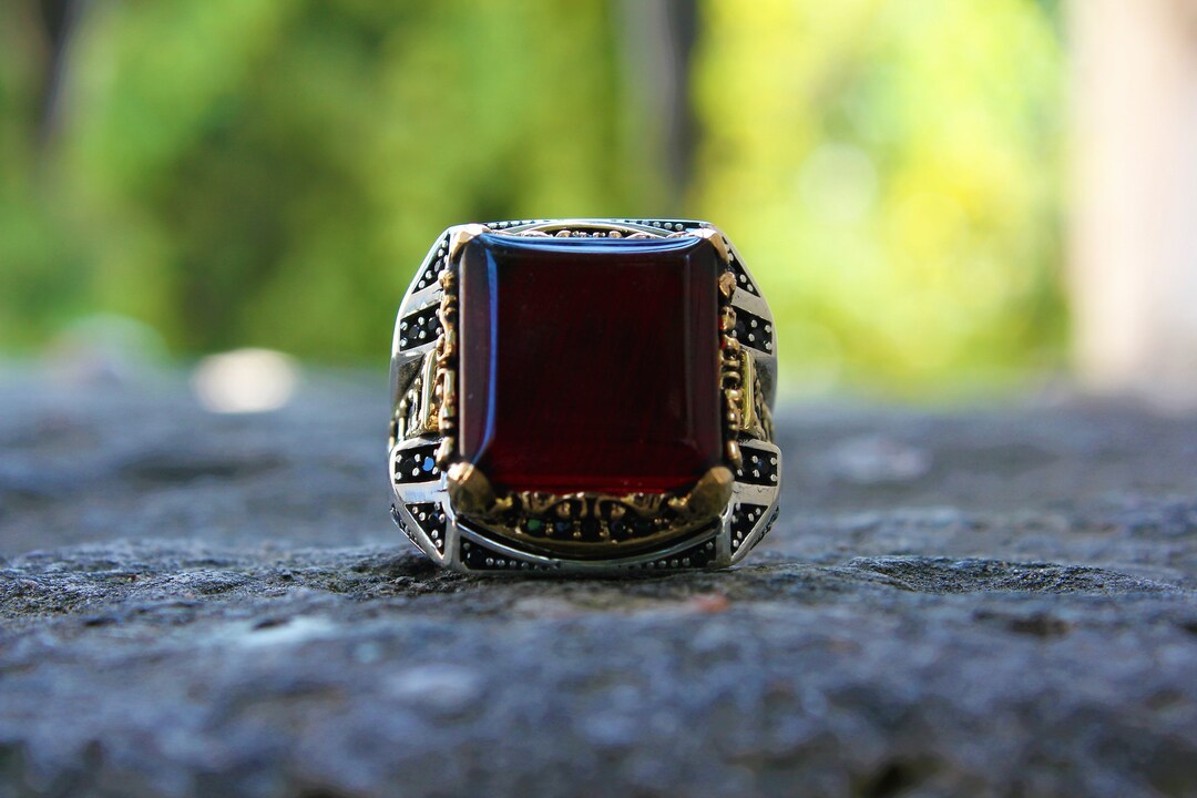Square Shaped Fashioned Red Amber Gemstone Silver Sterling - Etsy