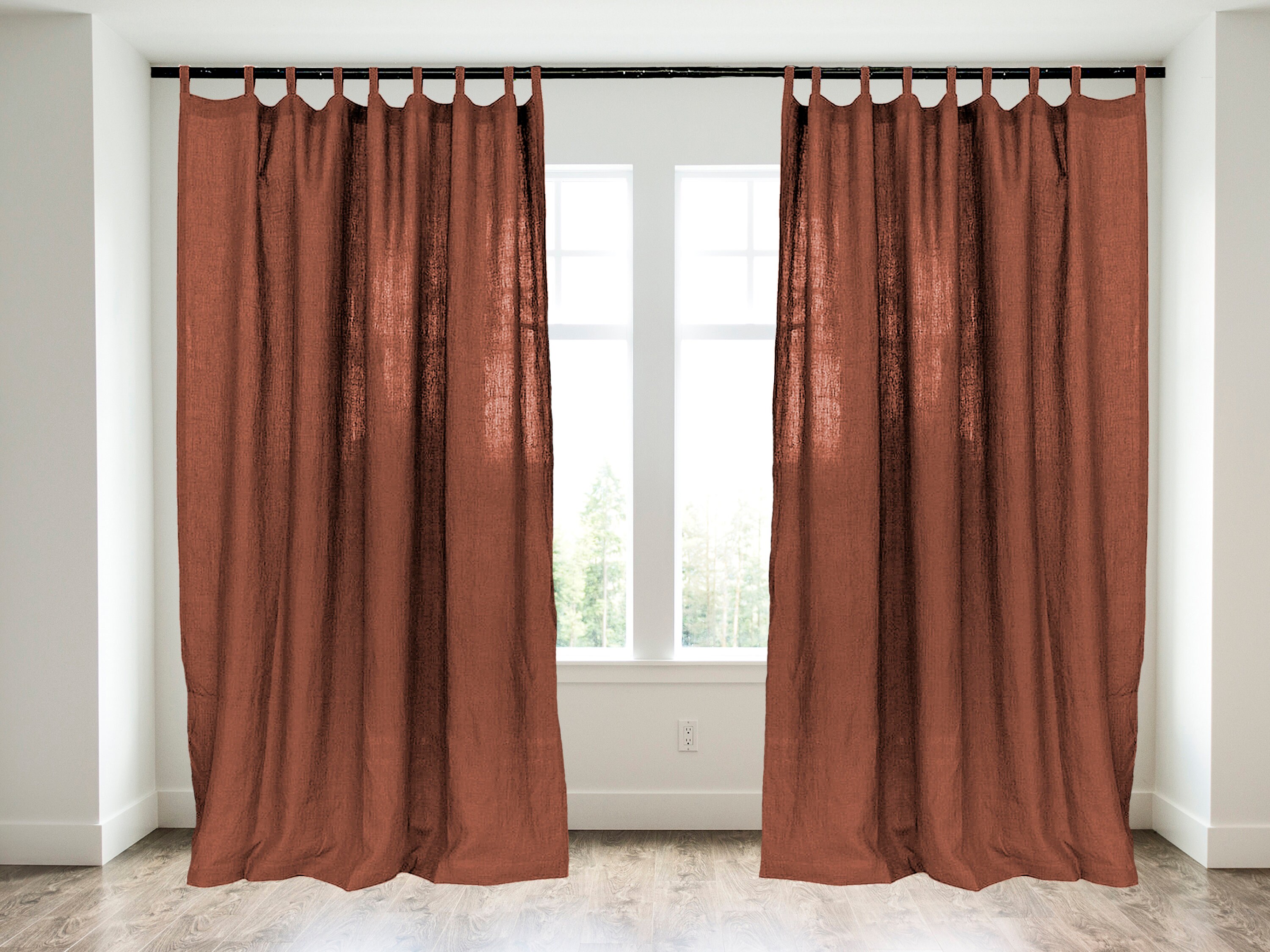 Soft organic Linen Curtains in Rusty color. Long eco-friendly | Etsy