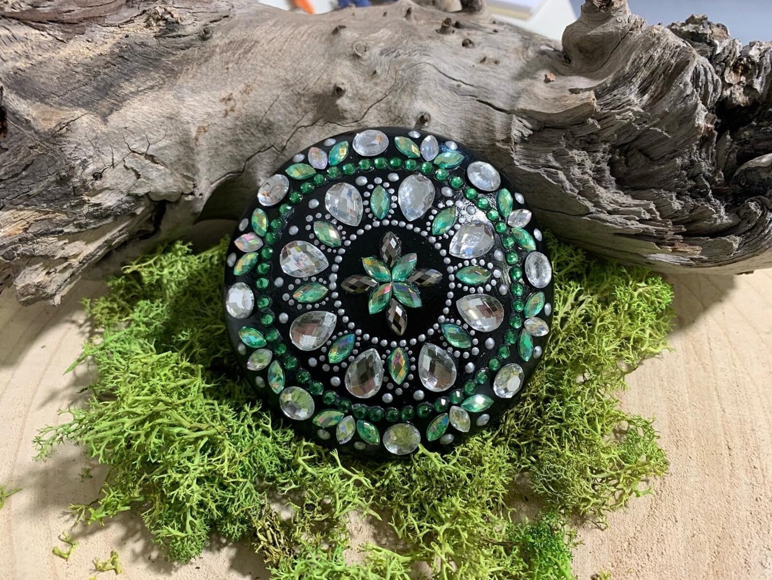 Mandala Stone With Acrylic Gems and Dot Art, Meditation Stone, Handmade ...