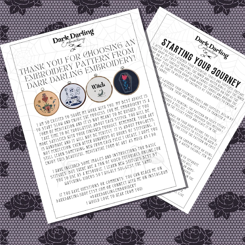 Victorian Sewing Hand Embroidery Pattern - Gothic Tattoo Style Needle ...