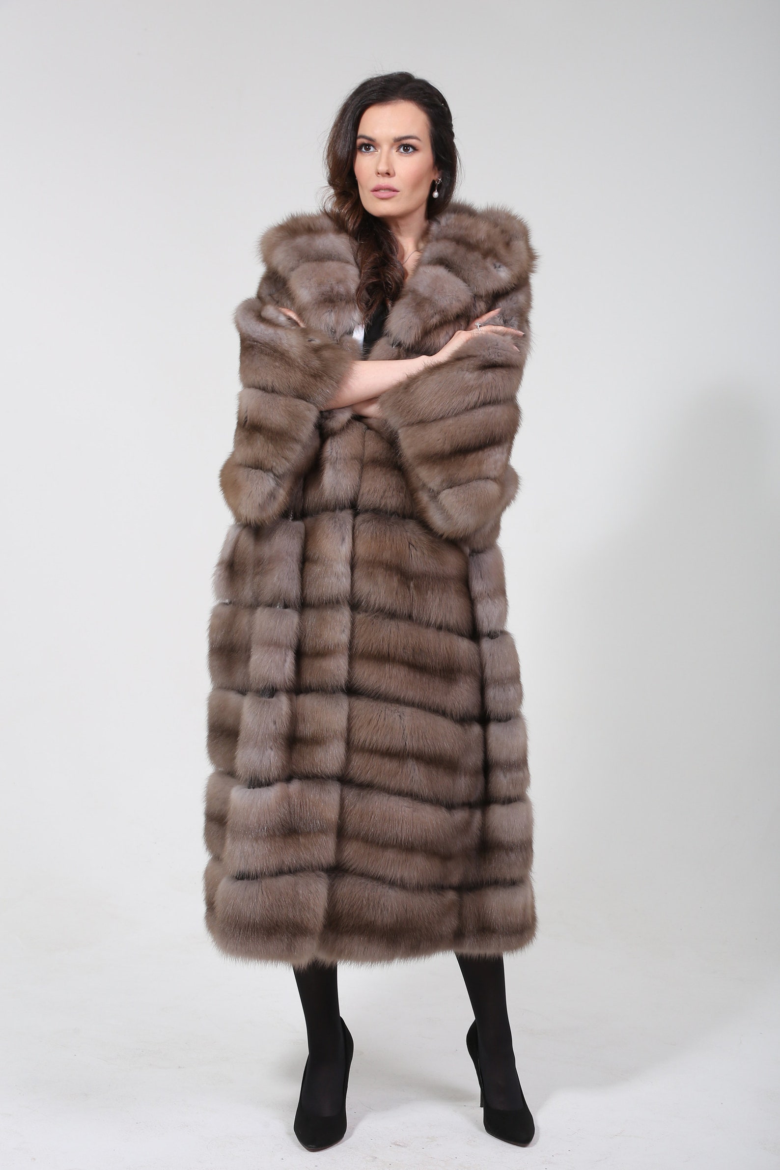 140 Long Fur Coat With a Hood, Marten Fur - Etsy