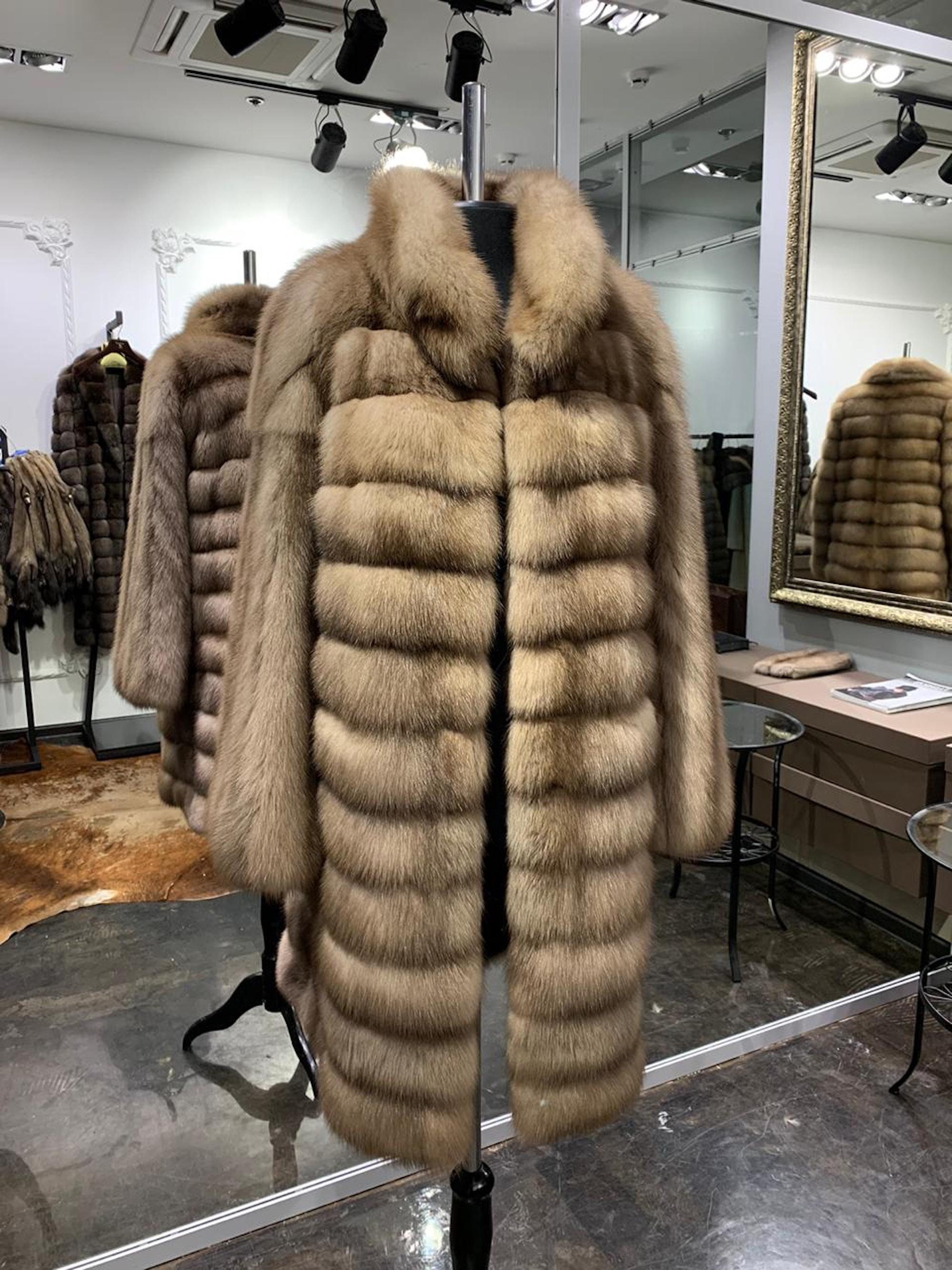 Long stylish marten fur coat