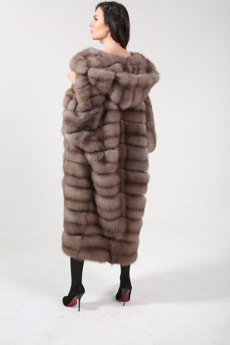 140 Long Fur Coat With a Hood, Marten Fur - Etsy