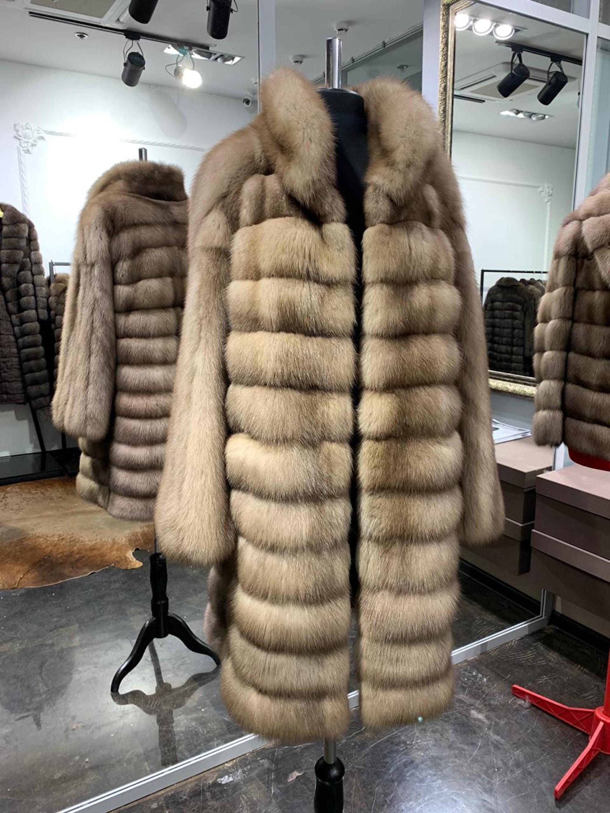 Long stylish marten fur coat