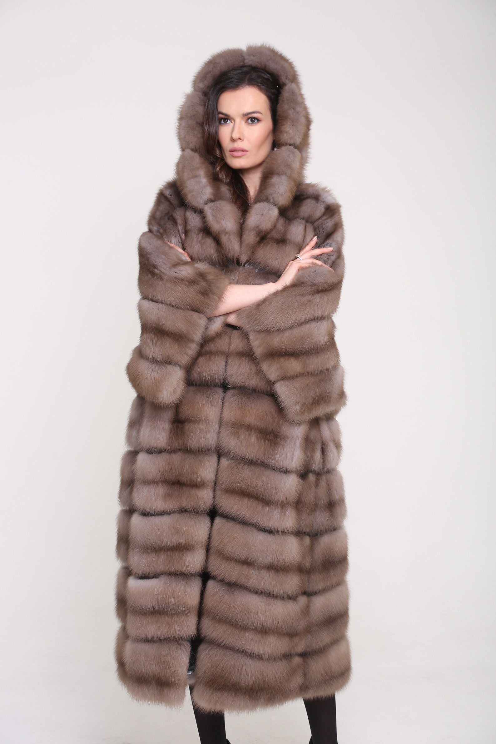 140 Long Fur Coat With a Hood, Marten Fur - Etsy