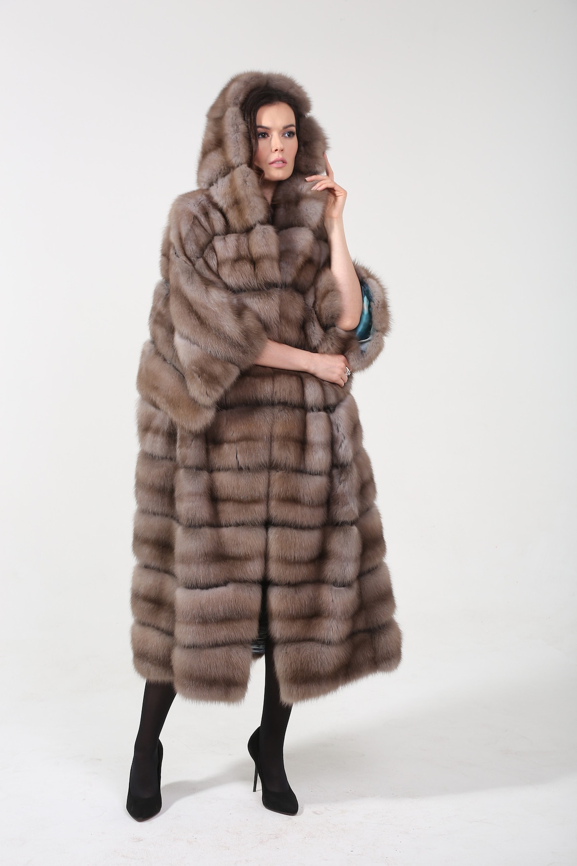 140 Long Fur Coat With a Hood, Marten Fur - Etsy