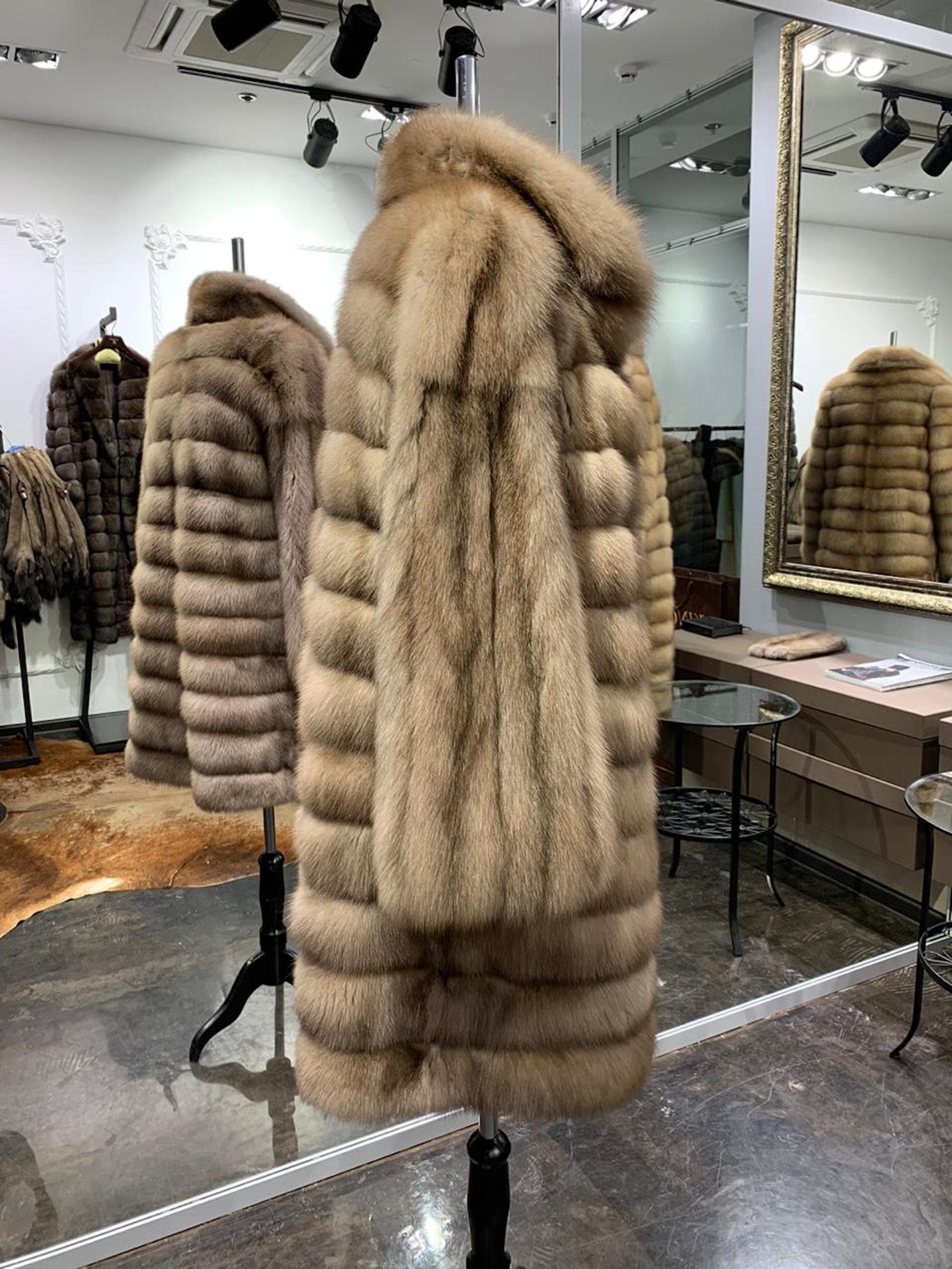 Long stylish marten fur coat