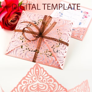 Lace Four Fold SVG Elegant Wedding Invitations Template Printable ...