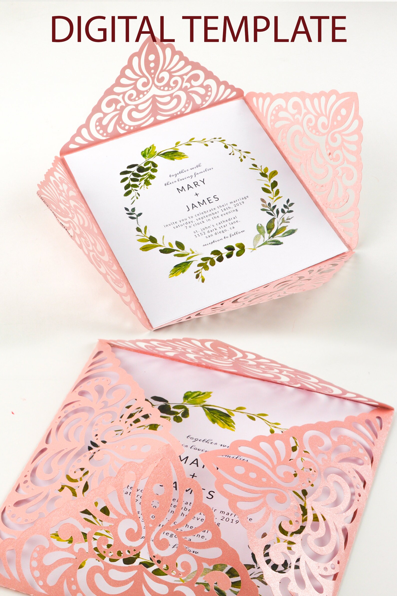 Lace Four Fold SVG Elegant Wedding Invitations Template - Etsy