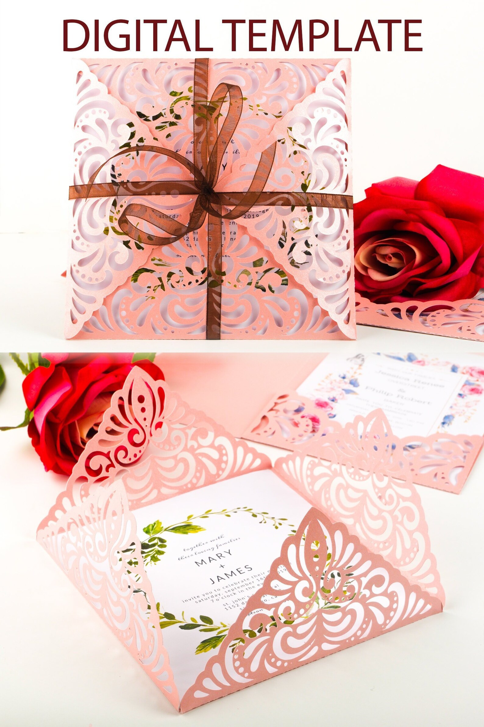 Lace Four Fold SVG Elegant Wedding Invitations Template - Etsy