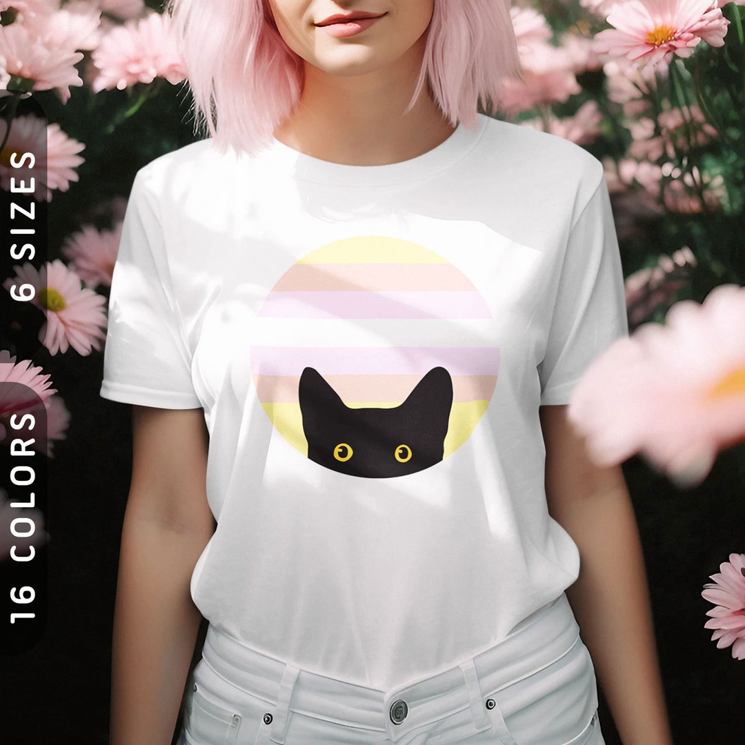 Peeking Cat in Pangender Flag Colors T-shirt | Shirt for Cat Lovers ...