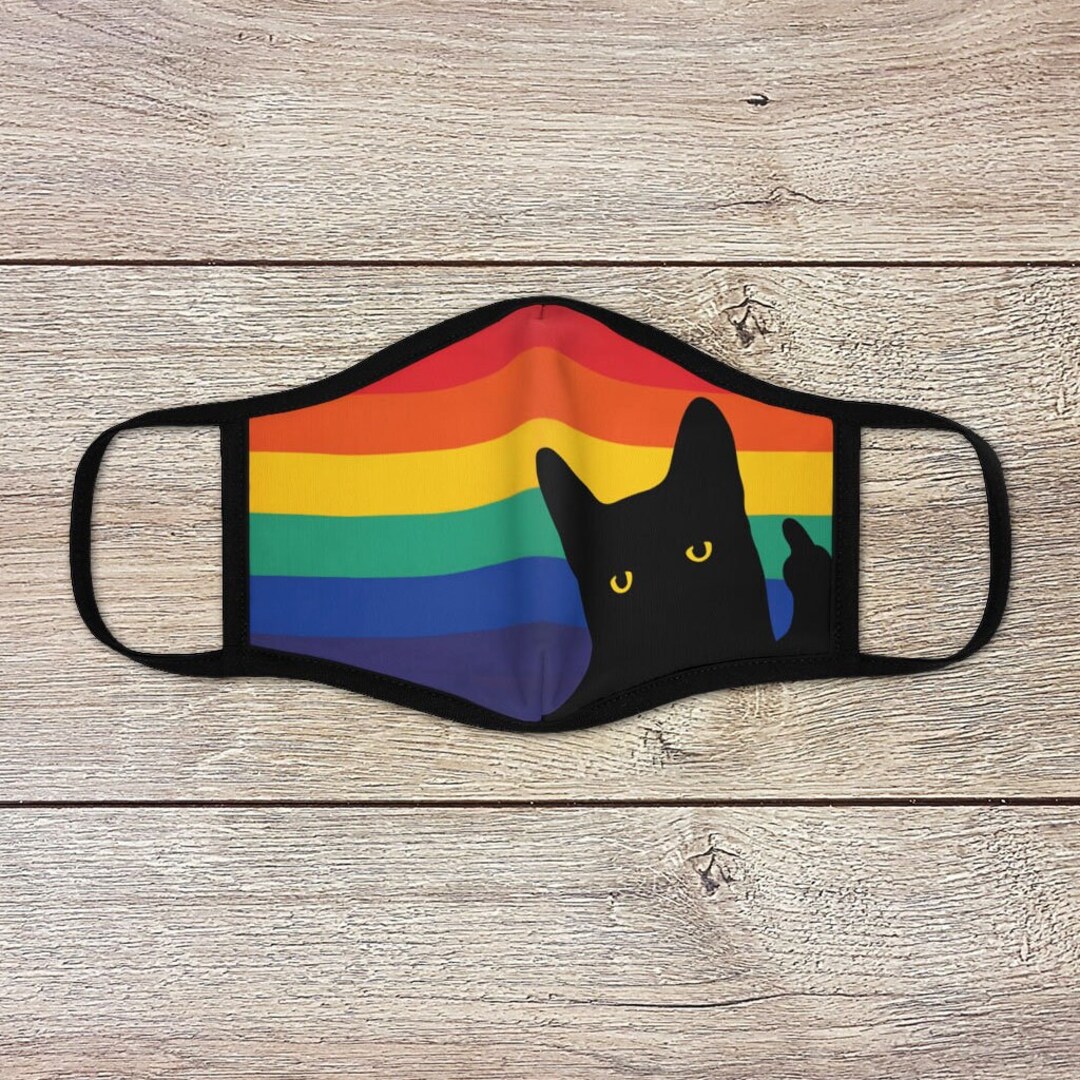 Middle Finger Cat in Rainbow Fitted Polyester Face Mask | LGBTQ Pride ...