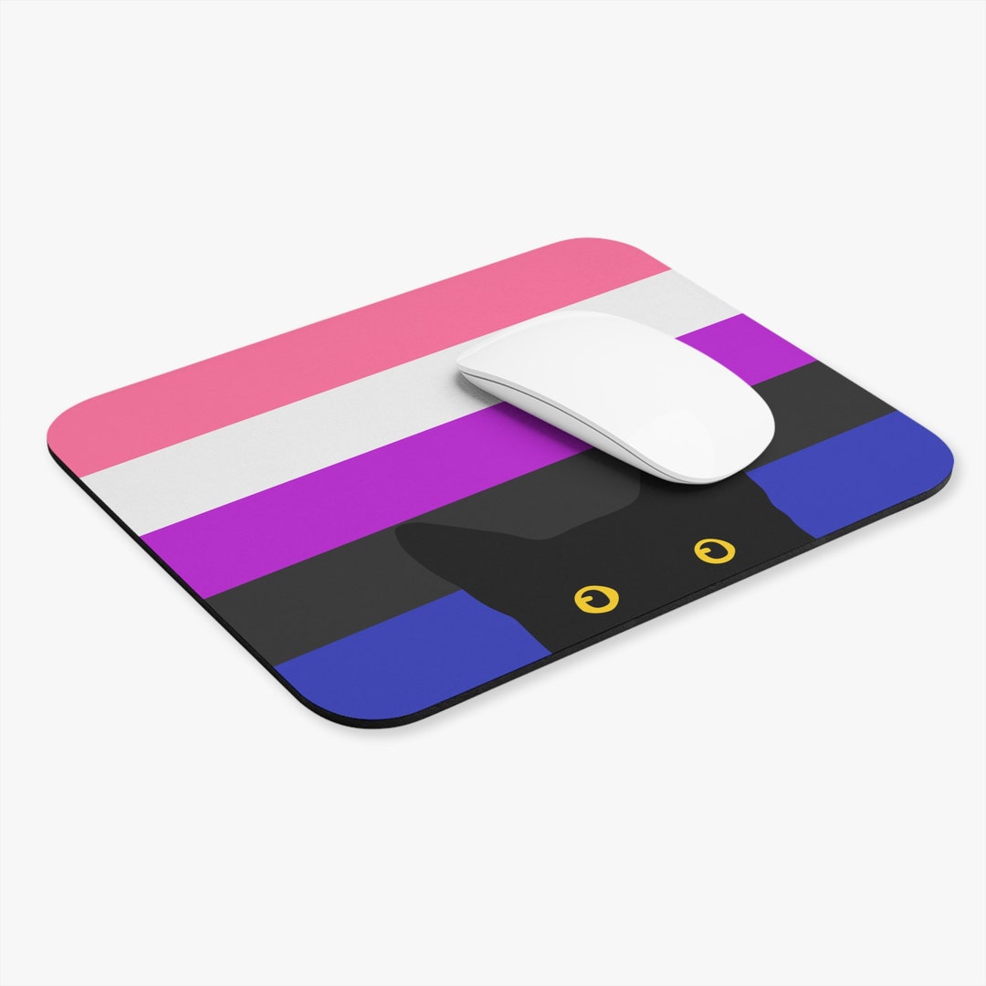 Peeking Cat in Genderfluid Flag Colors Mouse Pad | Rectangle Mouse Pad ...