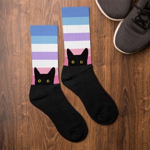 Peeking Cat in Bigender Flag Colors | Black Foot Sublimated Socks ...