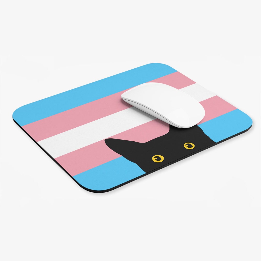 Peeking Cat in Trans Flag Colors Mouse Pad | Rectangle Mouse Pad ...