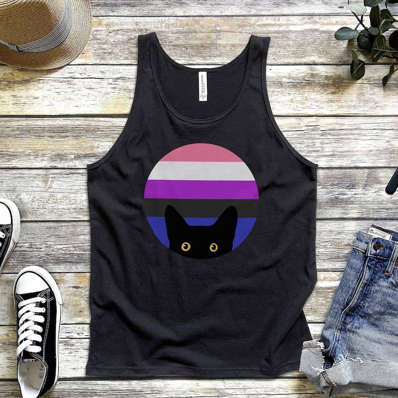 Peeking Cat in Genderfluid Flag Colors Tank Top | Genderfluid Pride ...