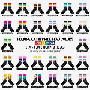 Peeking Cat in Genderfluid Flag Colors | Black Foot Sublimated Socks ...