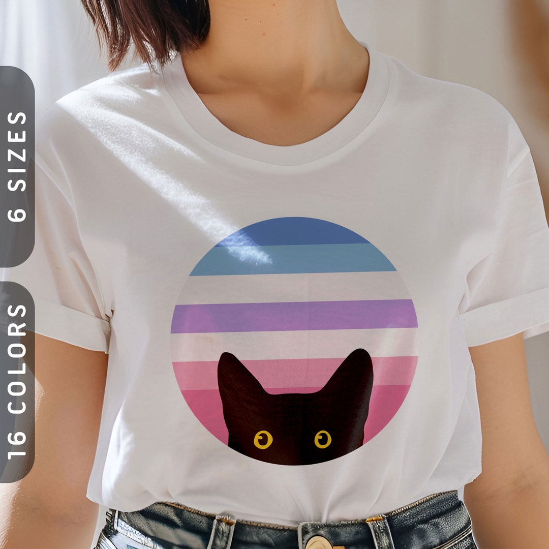 Peeking Cat in Bigender Flag Colors T-shirt | Bigender Pride Gift - Etsy