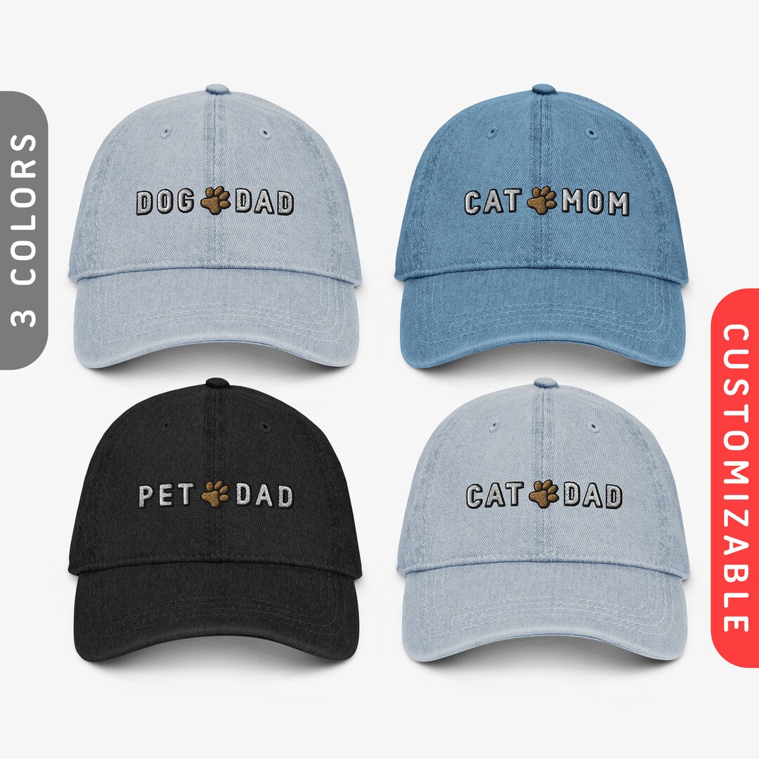 Paw Print Hat for Mom & Dad | Denim Hat for Cat Dad, Cat Mom, Dog Dad ...