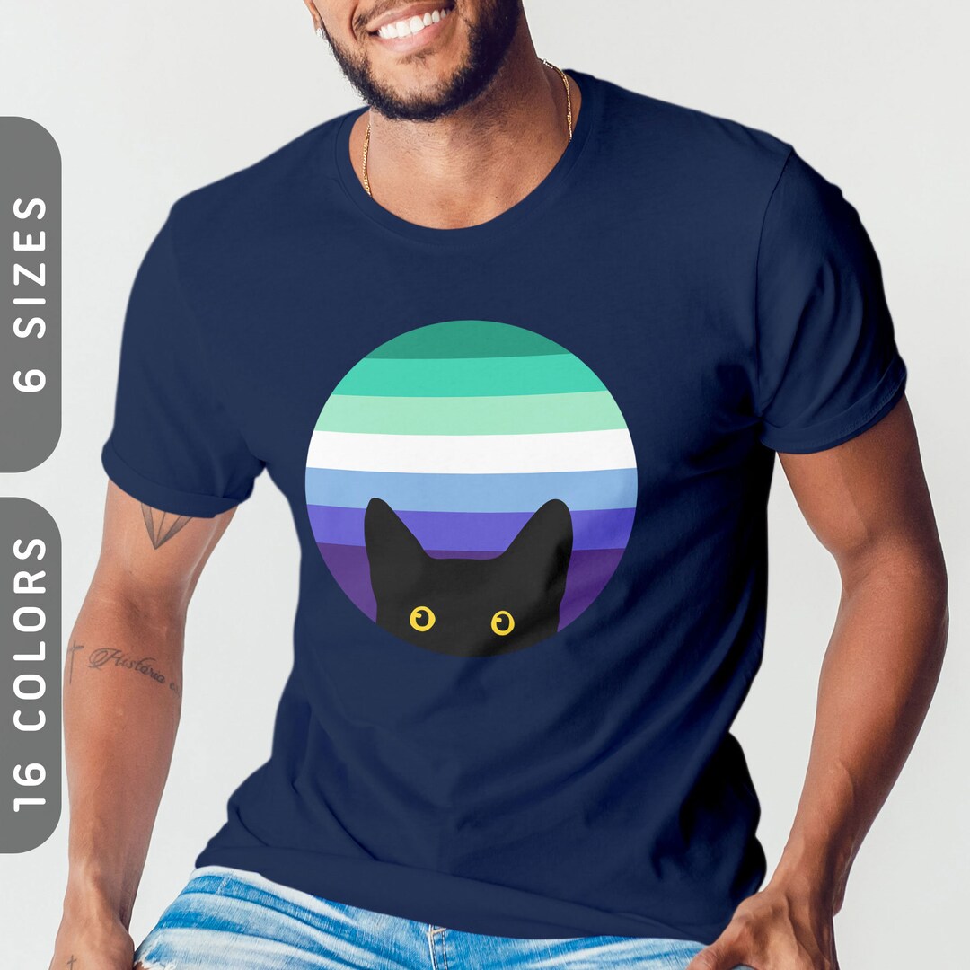 Peeking Cat in Mlm/gay Flag Colors T-shirt | Shirt for Cat Dads | Gay ...