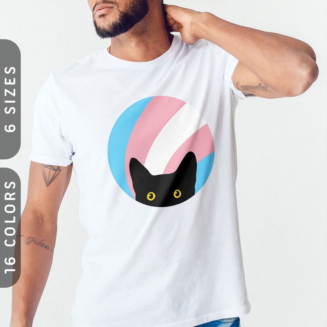 Peeking Cat in Trans Flag Colors T-shirt Cat Mom Tee Shirt for Cat Dad ...