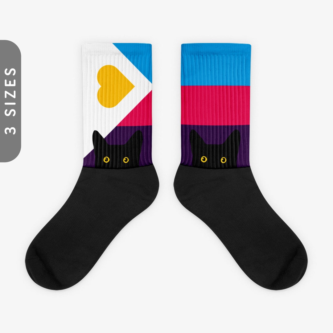 Peeking Cat in Polyamory Flag Colors | Black Foot Sublimated Socks ...