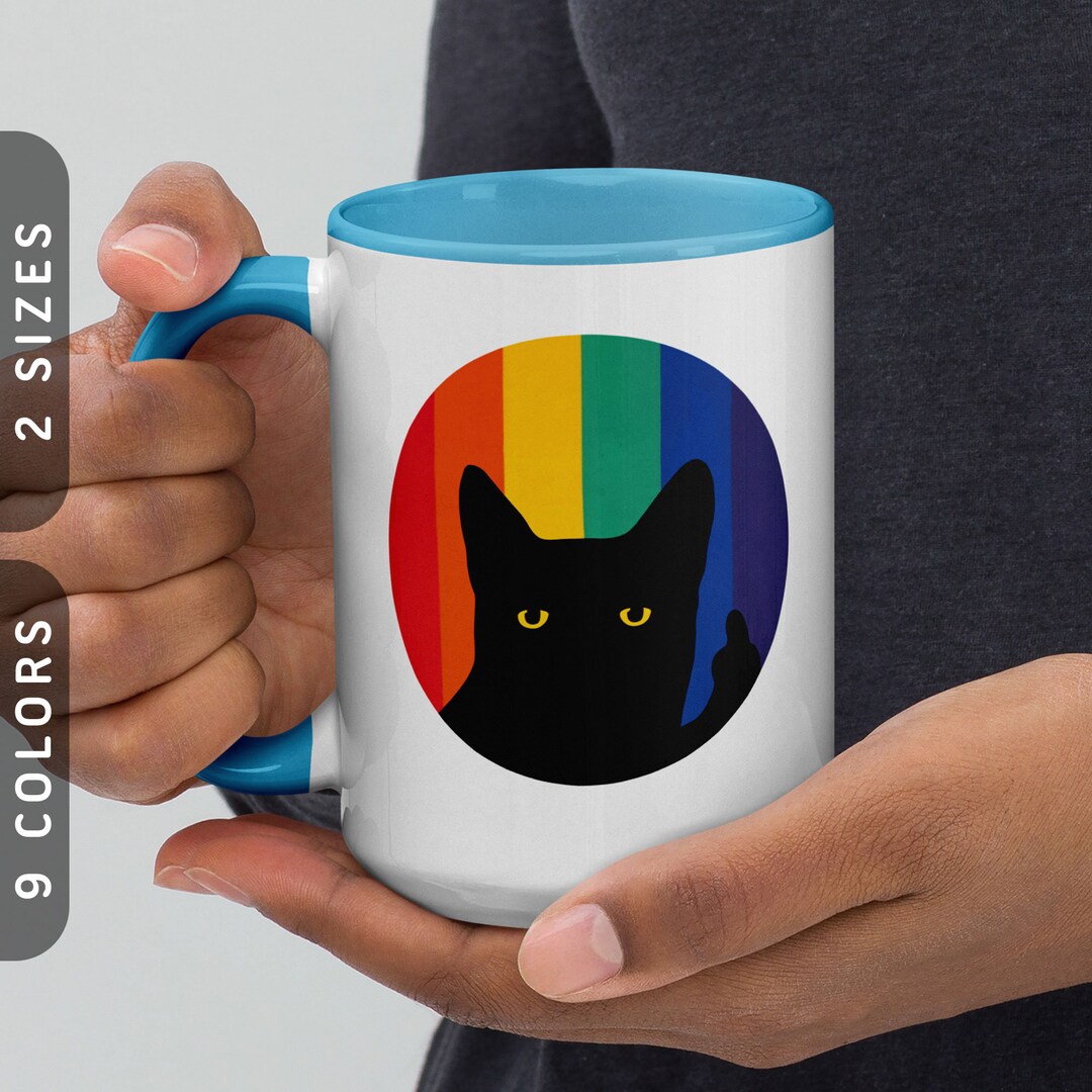 Middle Finger Cat in Rainbow Coffee Mug | White Ceramic Mug With Accent ...