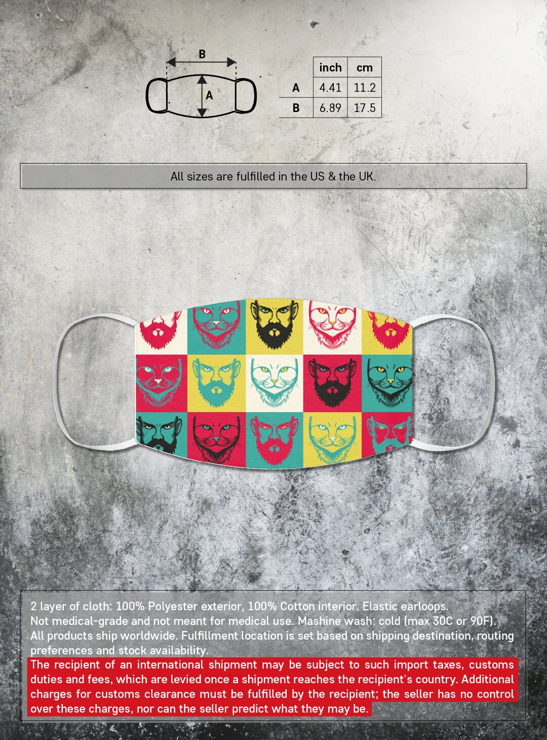 Beards and Cats Pop-art Style Face Mask - Etsy