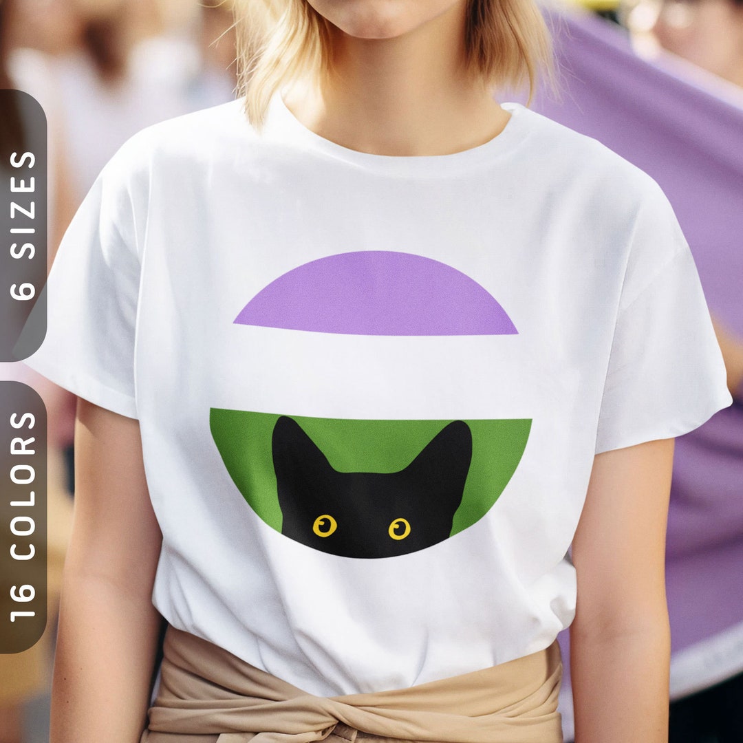Peeking Cat in Genderqueer Flag Colors T-shirt | Genderqueer Pride Gift ...