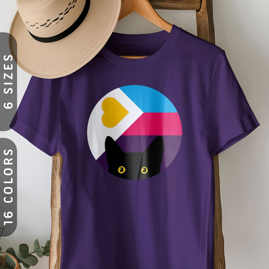 Peeking Cat in Polyamorous Flag Colors T-shirt | Shirt for Cat Dads ...