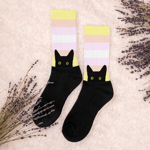 Peeking Cat in Pangender Flag Colors | Black Foot Sublimated Socks ...